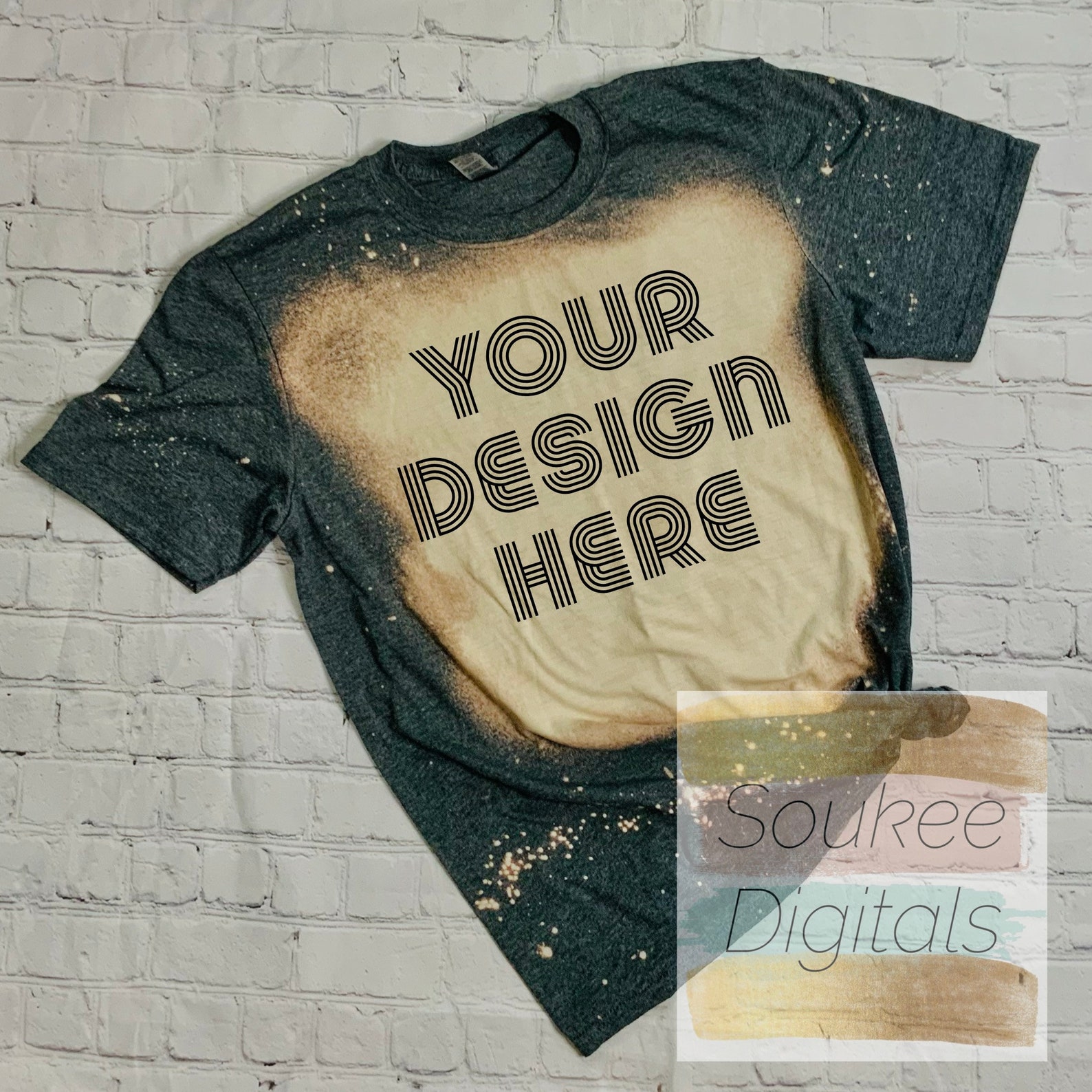 Bleached Gildan Softstyle Dark Heather 64000 Shirt Mock Up Etsy