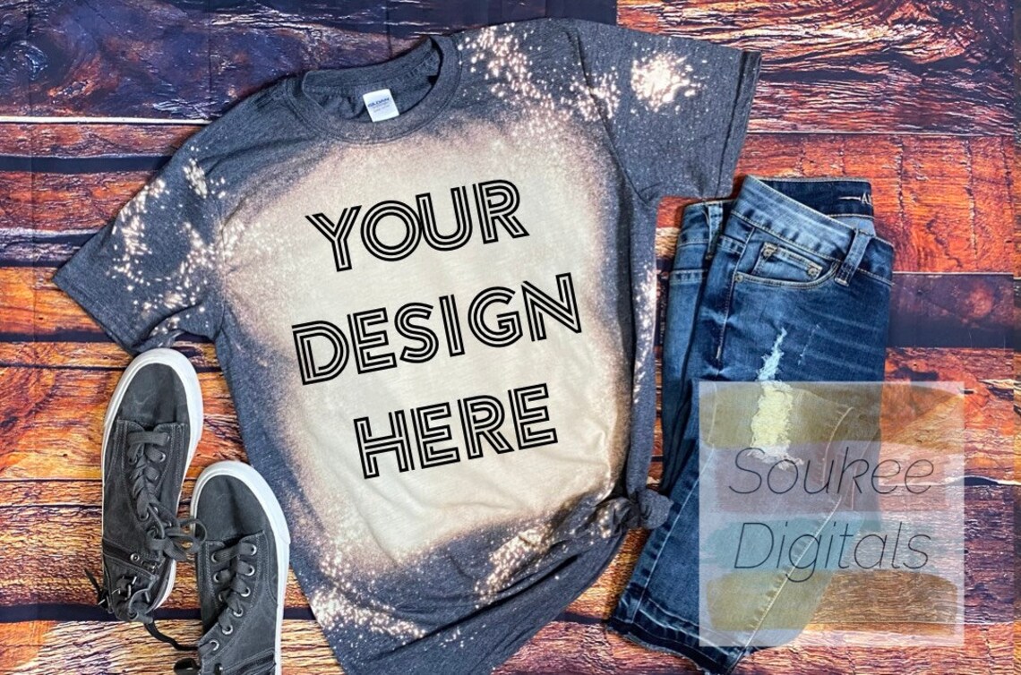 Bleached Gildan Softstyle Heather Navy 64000 Shirt Mock Up Etsy