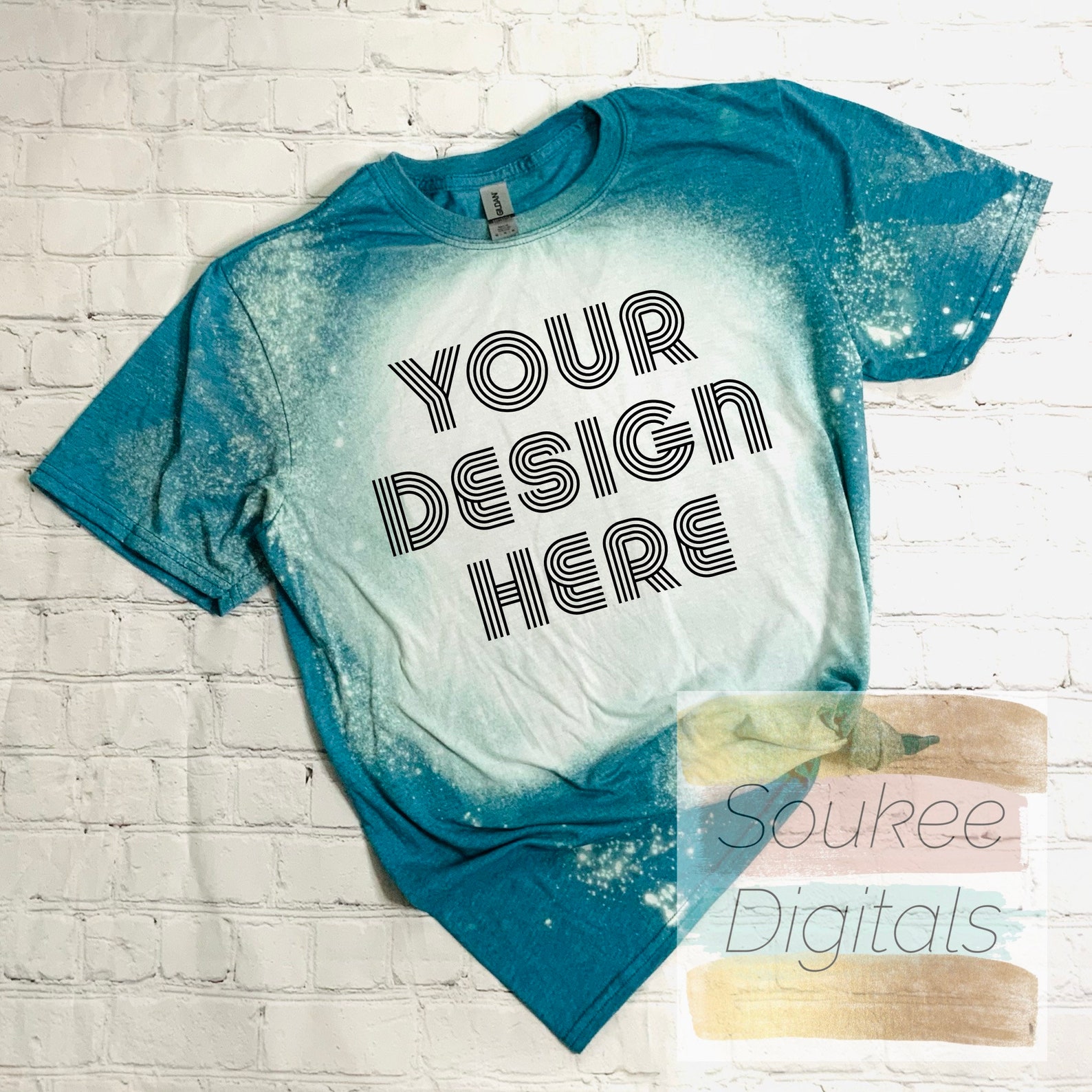 Bleached Gildan Softstyle Heather Sapphire 64000 Shirt Mock Up Etsy