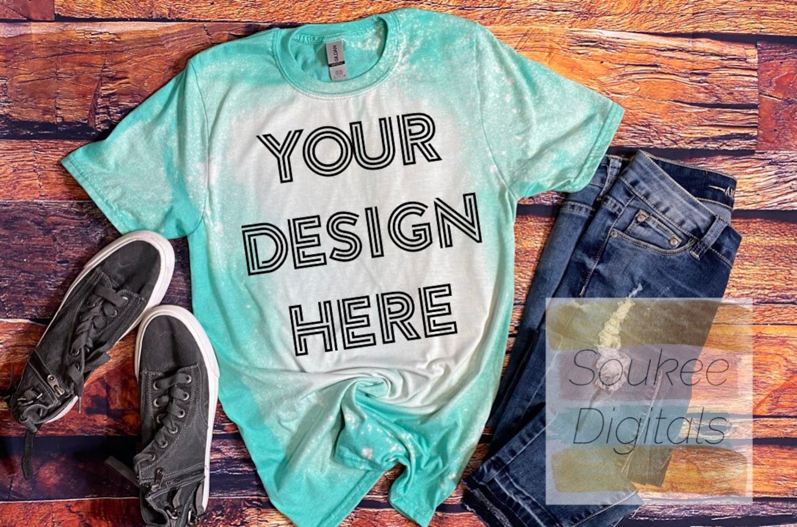 Bleached Gildan Softstyle Heather Seafoam 64000 Shirt Mock Up Etsy