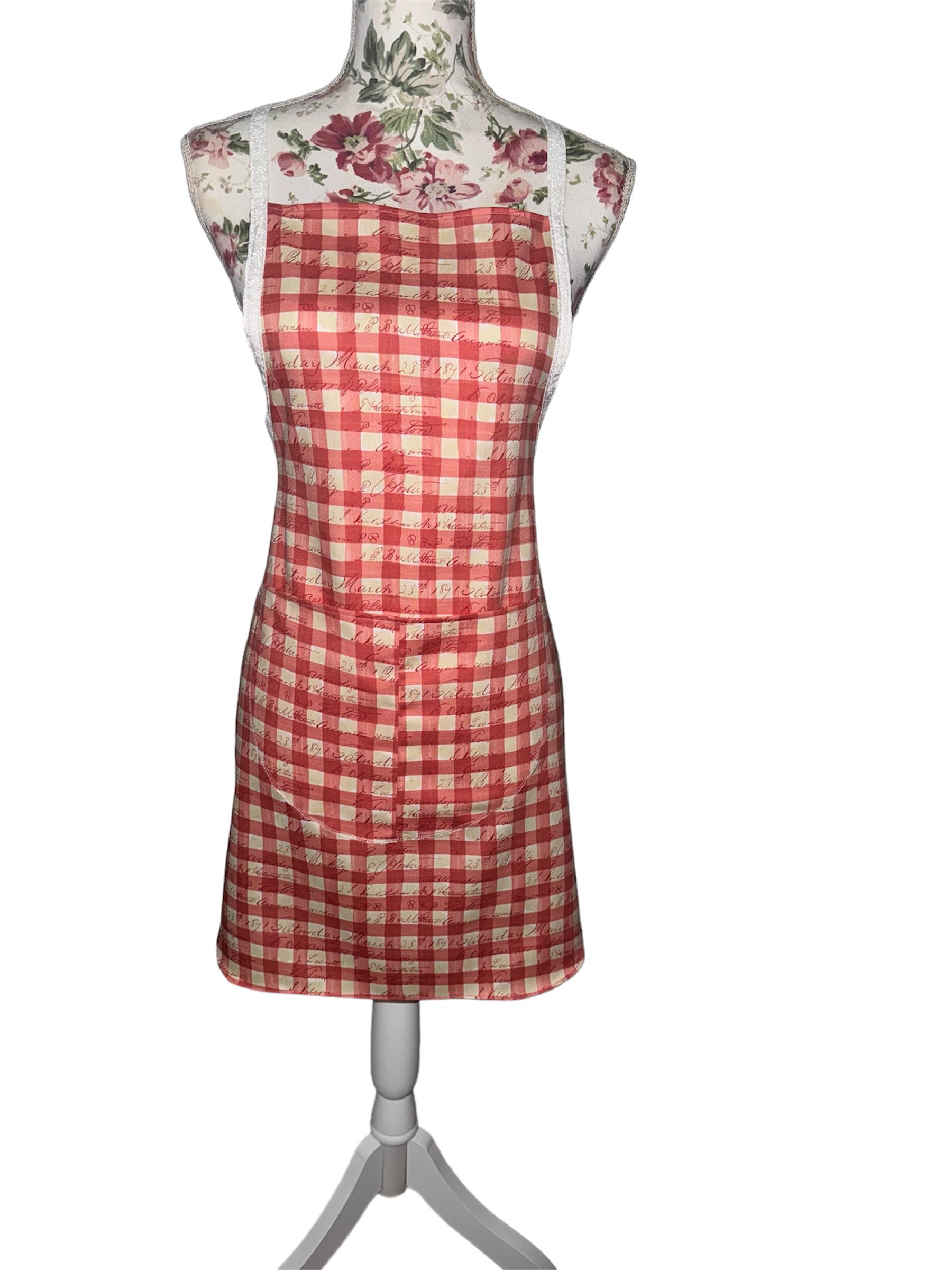 Vintage Red Checkered Apron, White Straps, Large Pocket, 100% Cotton - Etsy