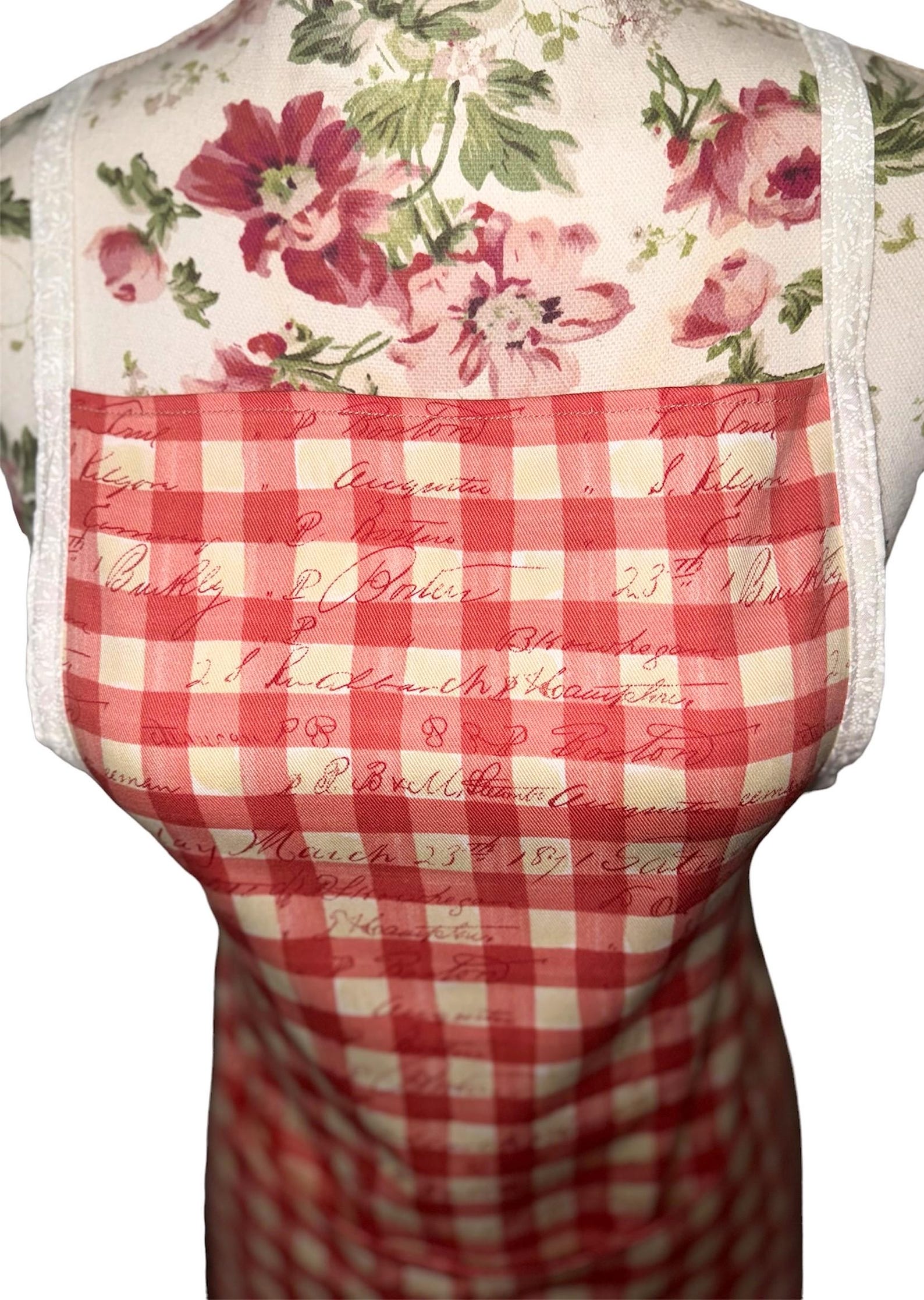Vintage Red Checkered Apron, White Straps, Large Pocket, 100% Cotton - Etsy