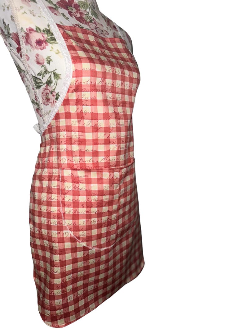 Vintage Red Checkered Apron, White Straps, Large Pocket, 100% Cotton - Etsy