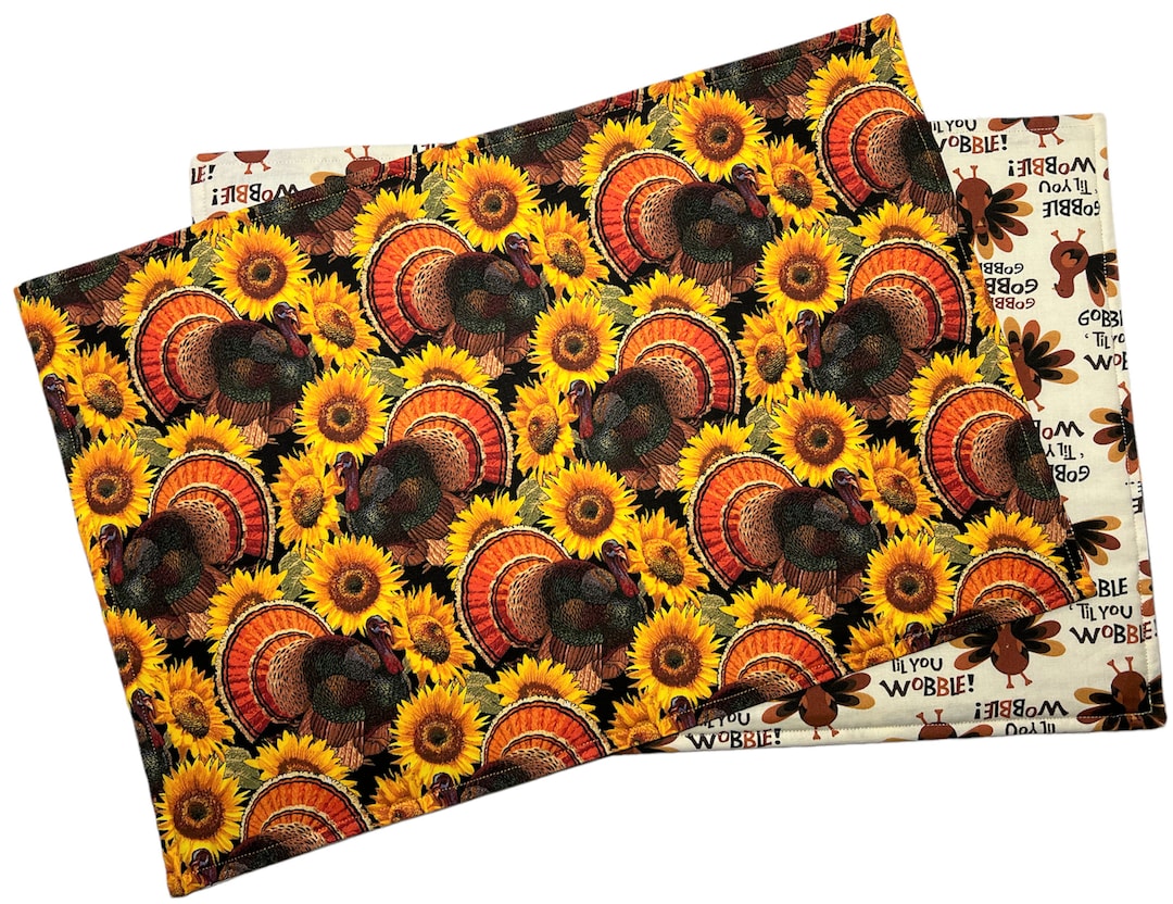 Thanksgiving SET of 6 Placemats With Table Runner Reversible Turkey ...