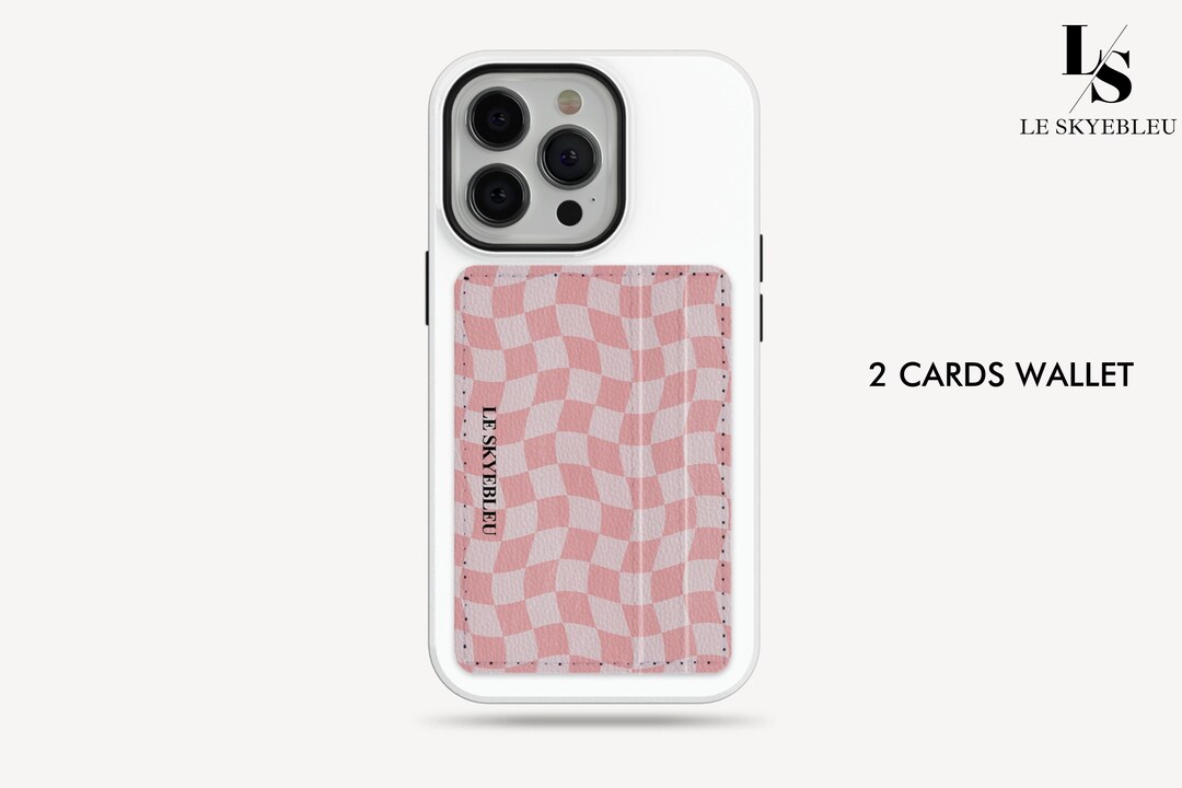 Blush Pink Checkered Stick on Card Holder, 100% Compostable Leather ...