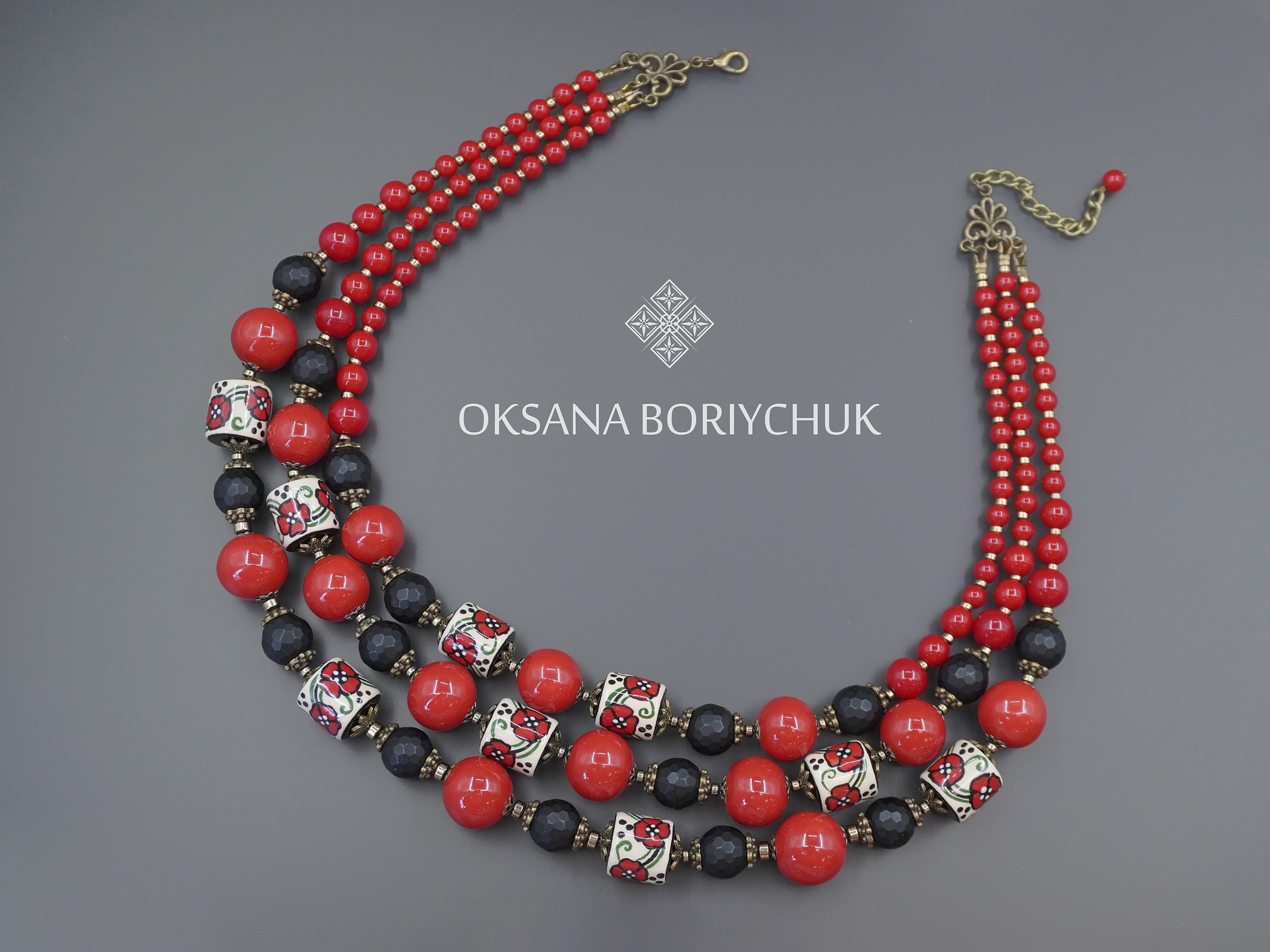 Traditional Ukrainian Namysto, Royal Beaded Necklace, Three Strand ...