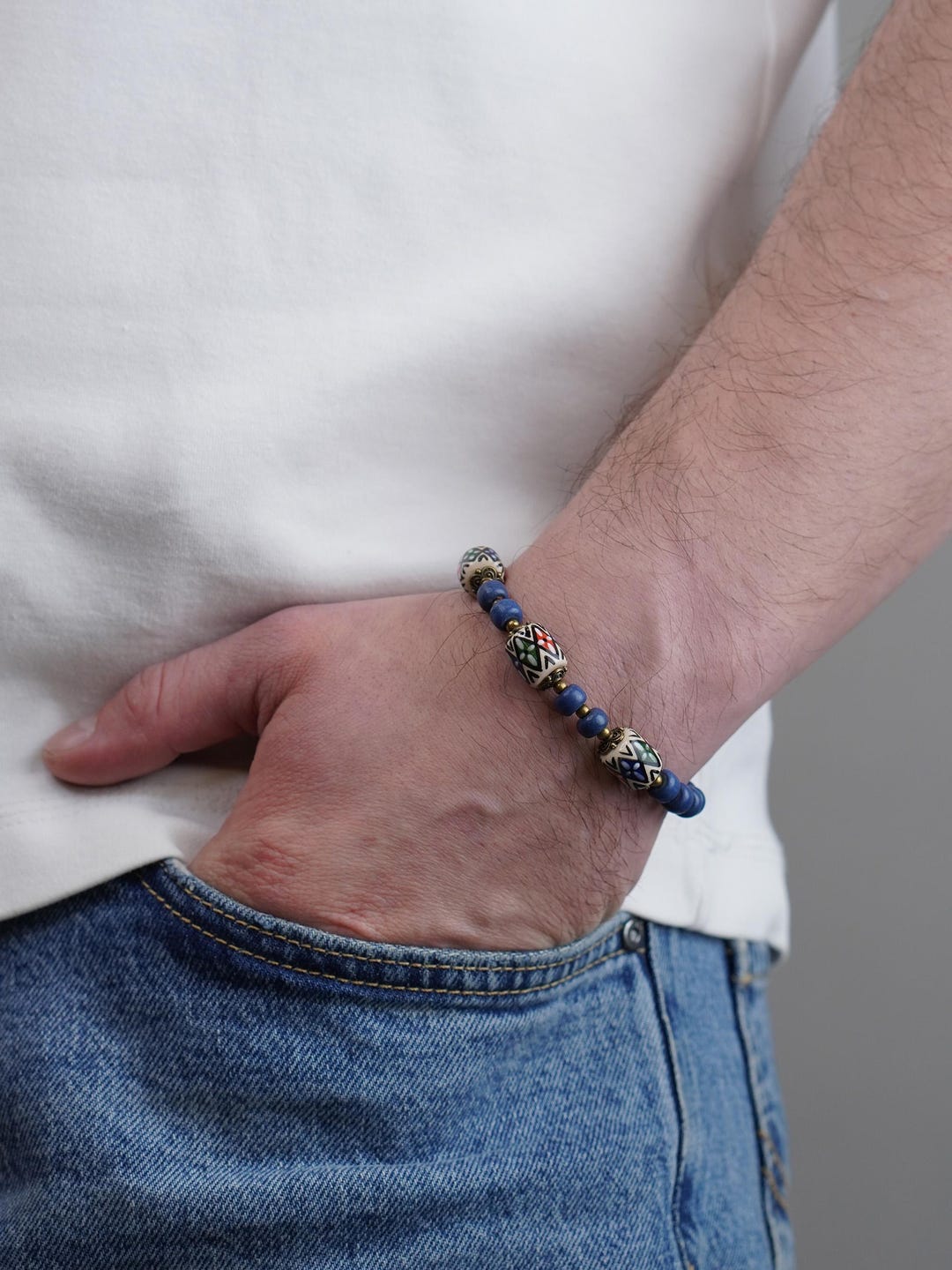 Mens Bracelet With Geometric Symbolic Patterns, Ukrainian Adjustable ...