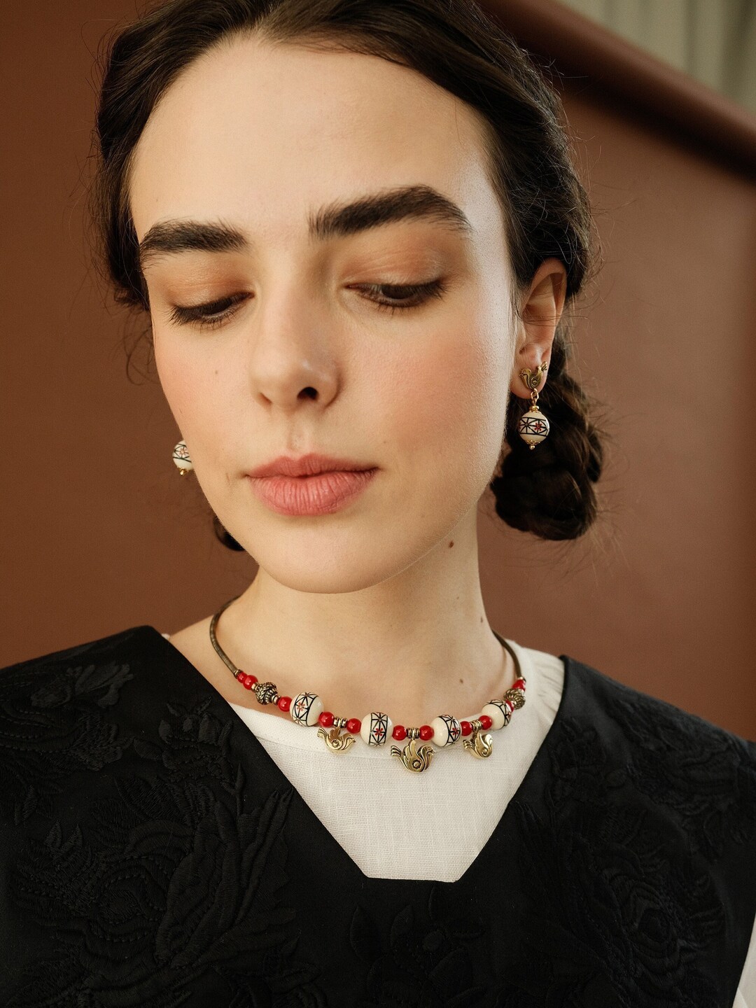 Ukrainian Jewelry Set With Folk Pattern, Easter Jewelry, Elegant Red ...