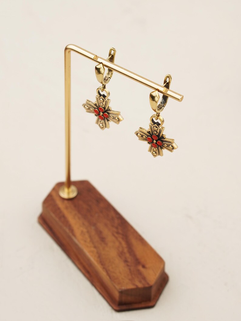 Brass Cross Dangle Earrings, Zgarda Earrings, Handmade Jewelry From ...