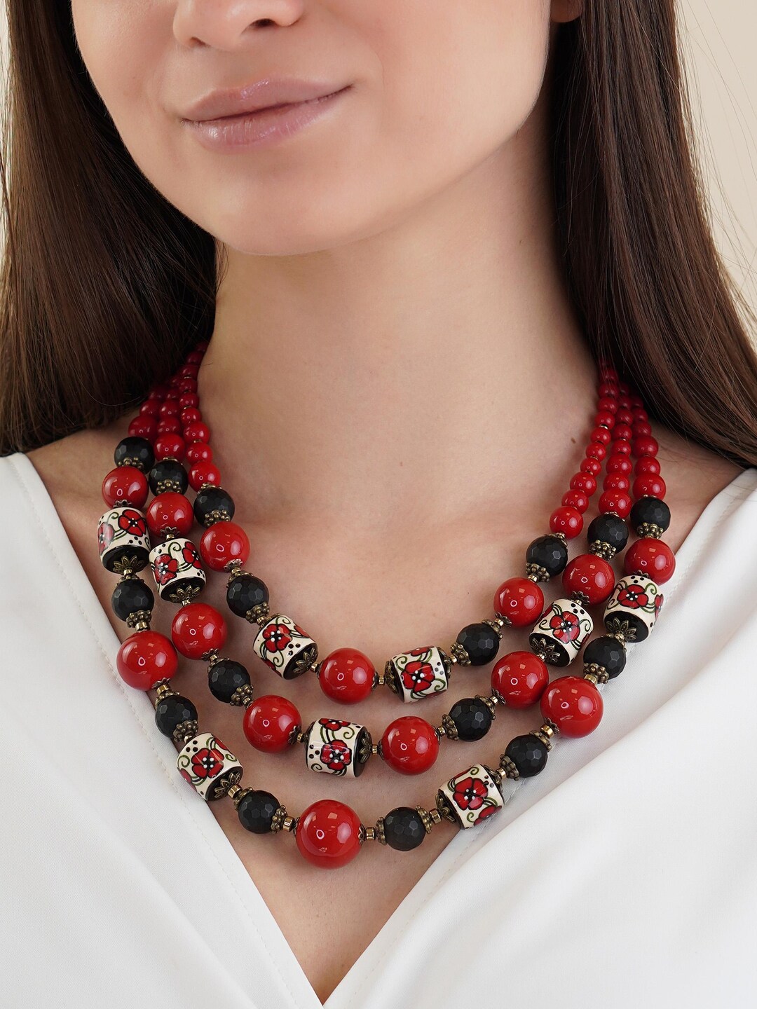 Traditional Ukrainian Namysto, Royal Beaded Necklace, Three Strand ...