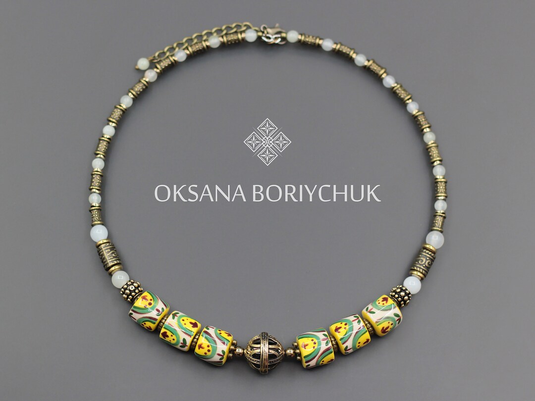 Beaded Choker Necklace With Hand-painted Design, Ukrainian Ethnic ...