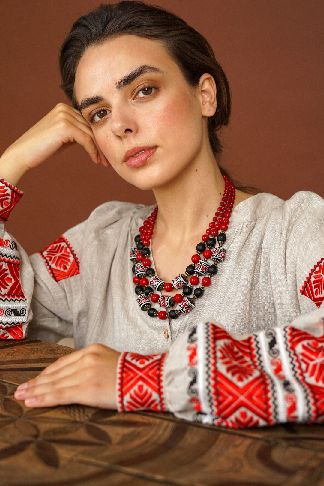 Traditional Ukrainian Namysto, Royal Beaded Necklace, Three Strand Necklace, Vyshyvanka ...