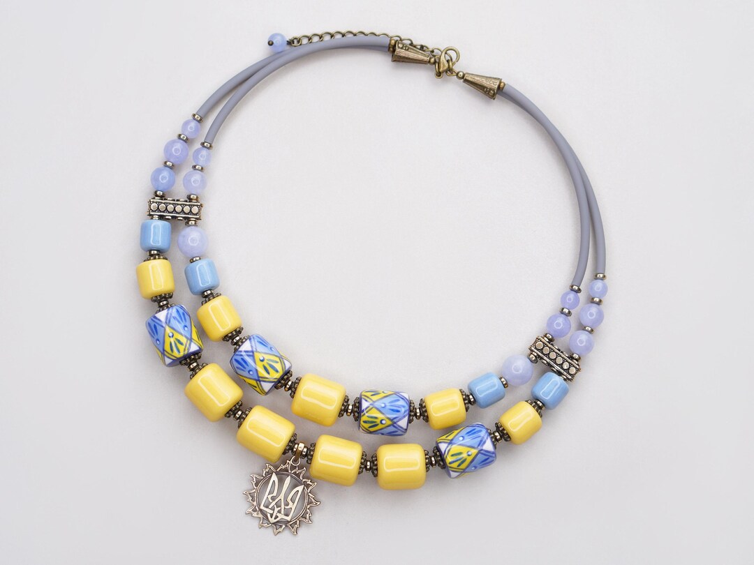 Handcrafted Choker, Trident Pendant, Painting Choker in Blue & Yellow ...