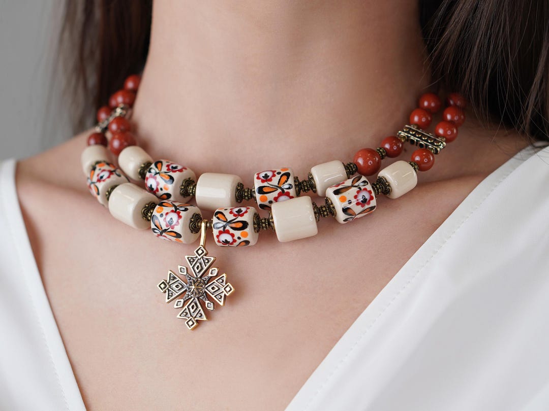 Handcrafted Ukrainian Jewelry, Jasper Beads Choker, Zgarda Necklace ...