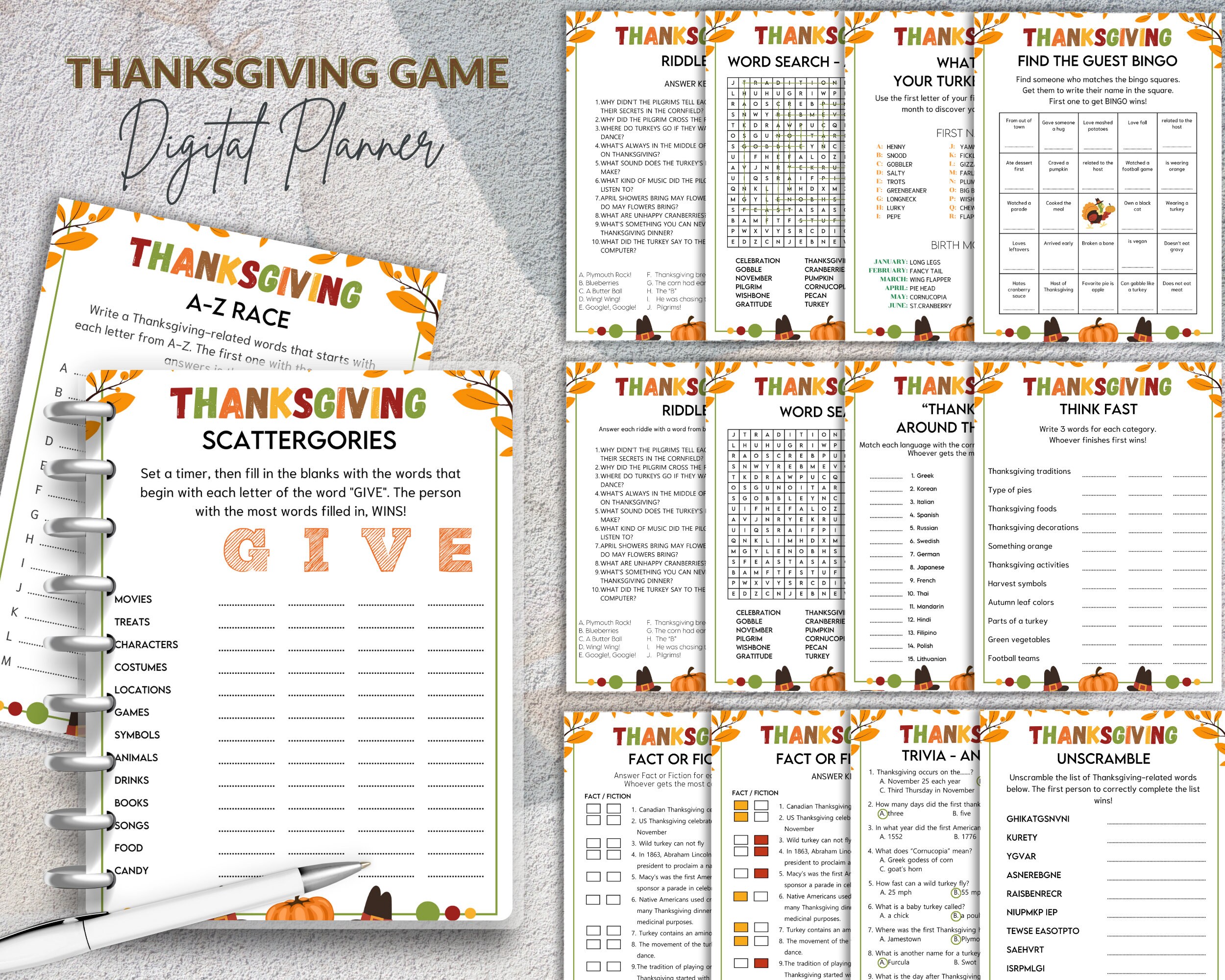 Thanksgiving Word Scramble Game, Thanksgiving Vocabulary Game, Holiday ...