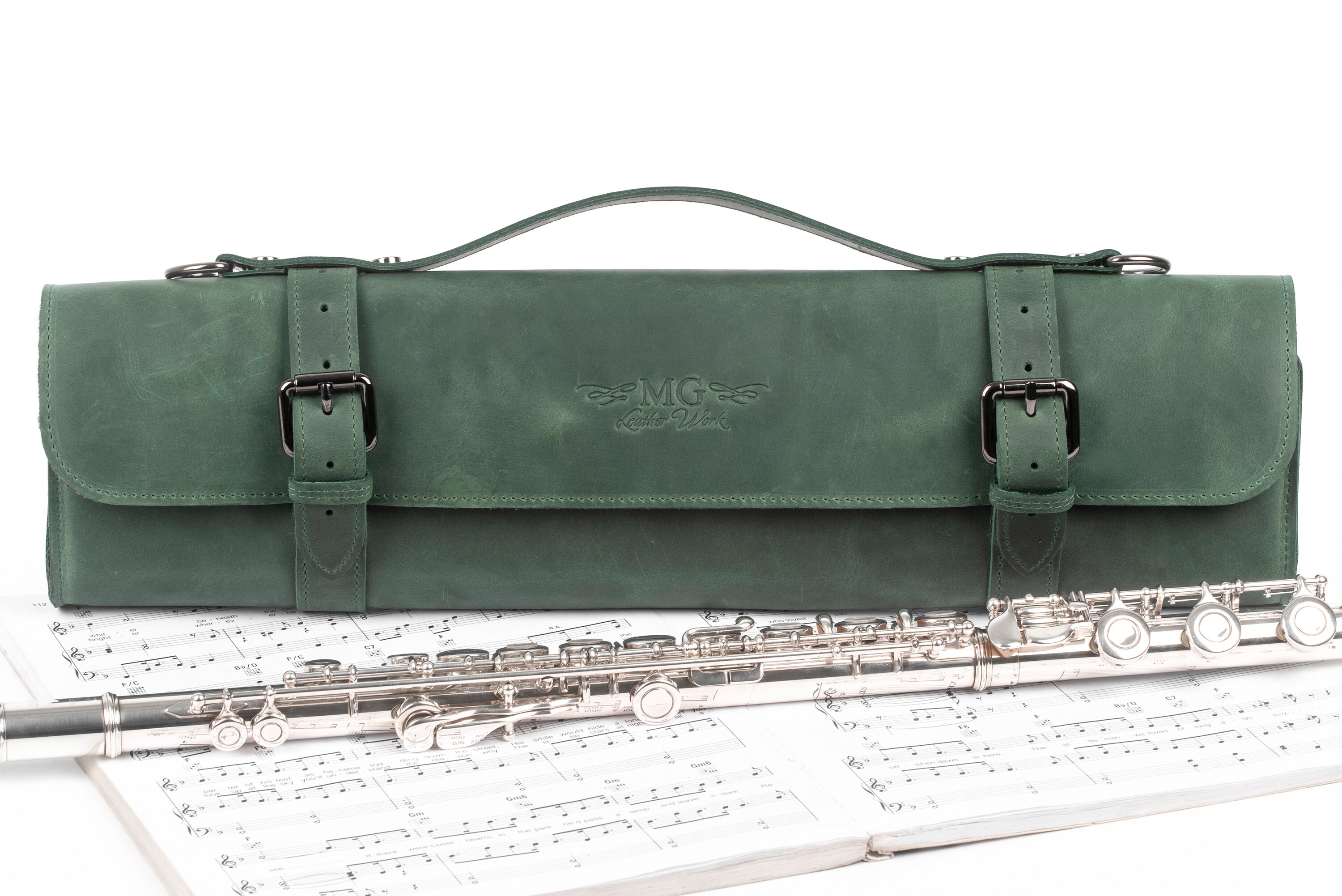 MG Leather Work Flute Bag, Leather Flute Gig Bag, Great Personalized ...