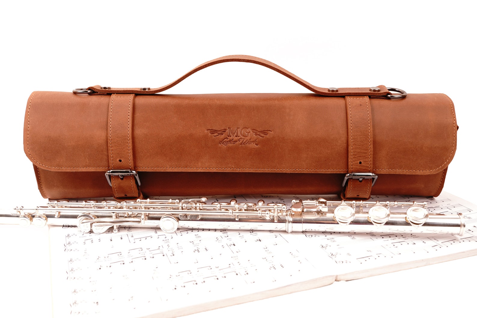 MG Leather Work Flute Bag, Leather Flute Gig Bag, Great Personalized ...