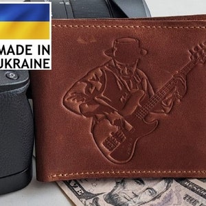 Personalized Leather Wallet With Bass Guitar Player Print Great Gift ...