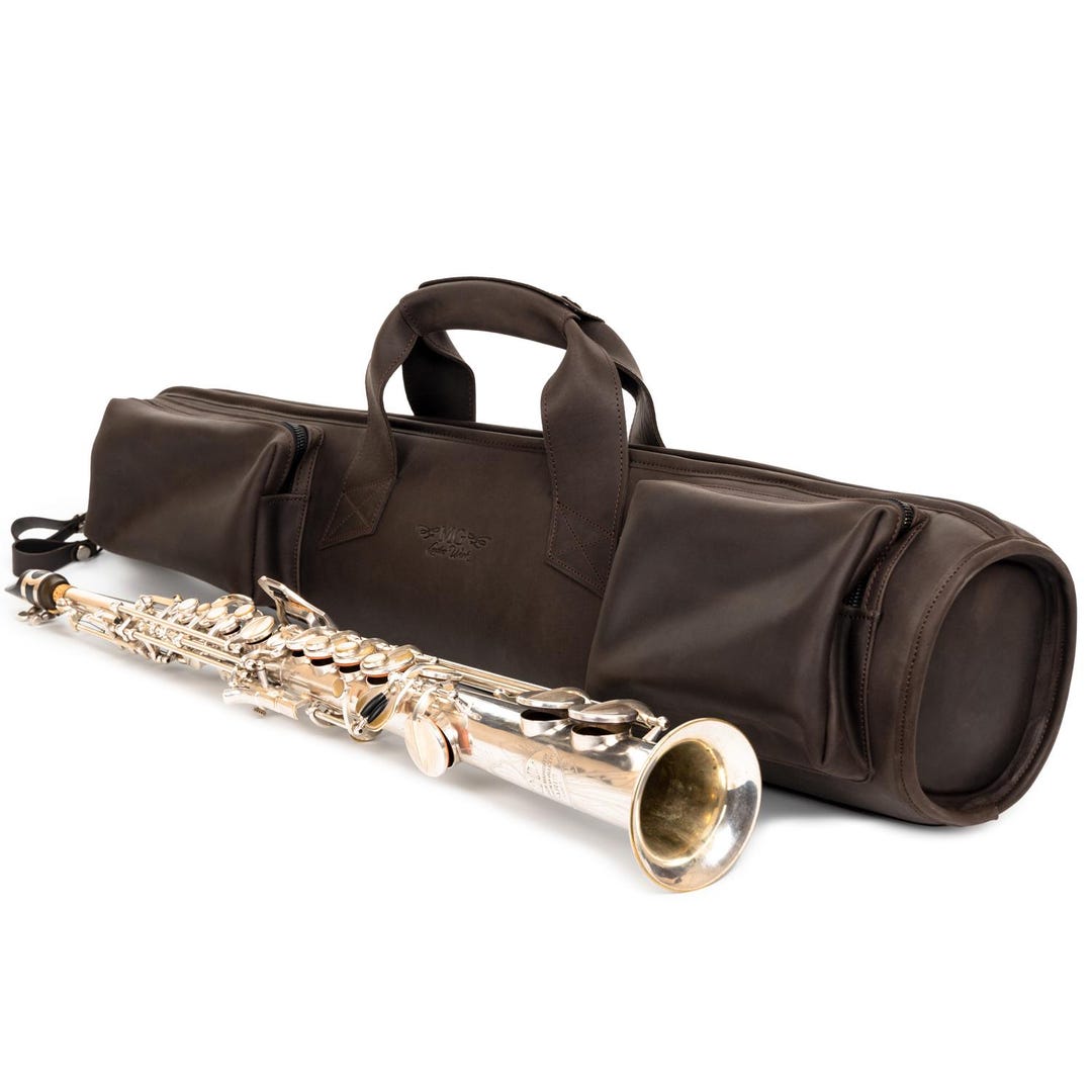 Saxophone Leather Bag, Straight Soprano Sax Case, Gift for a Sax Player ...