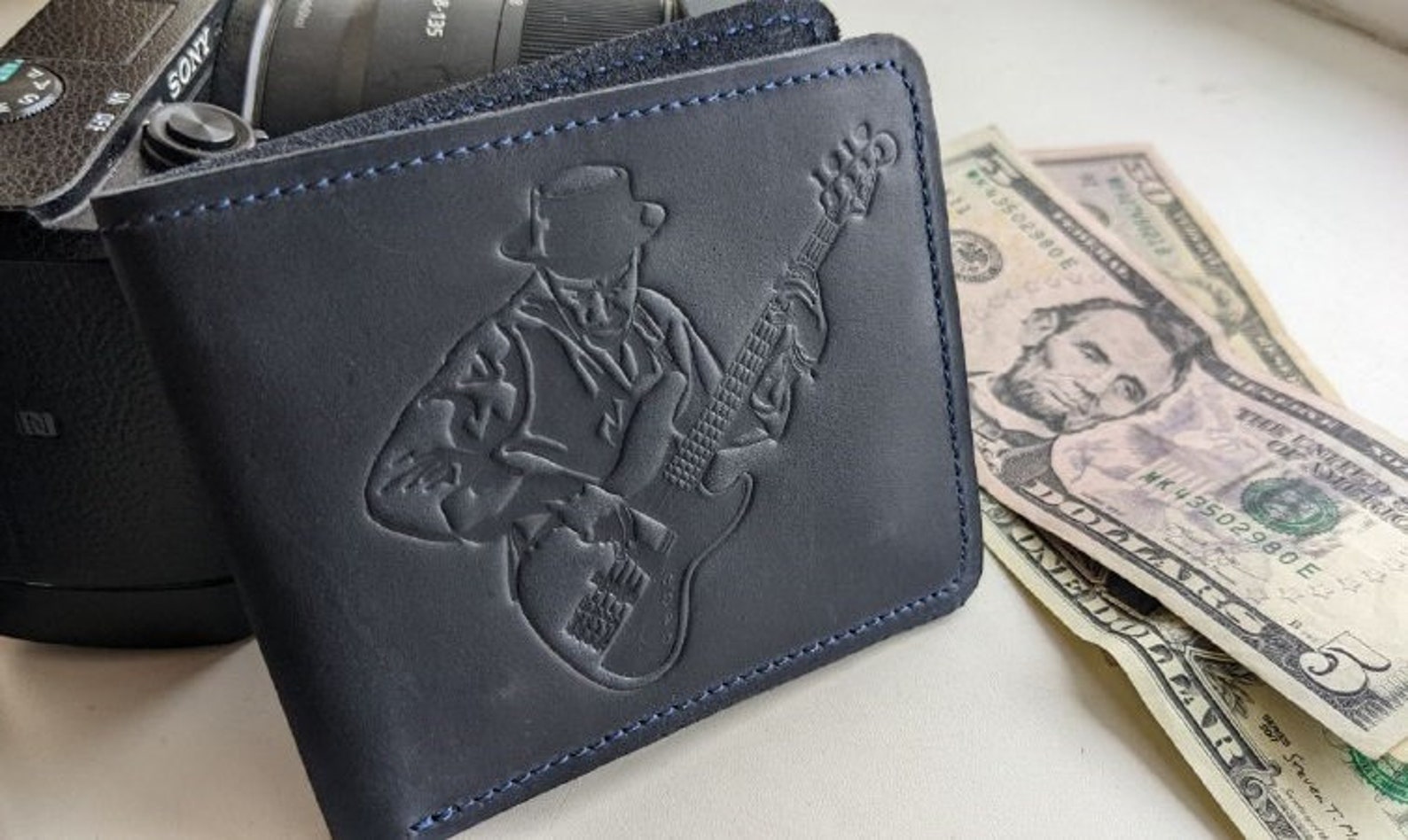Personalized Leather Wallet With Bass Guitar Player Print - Etsy