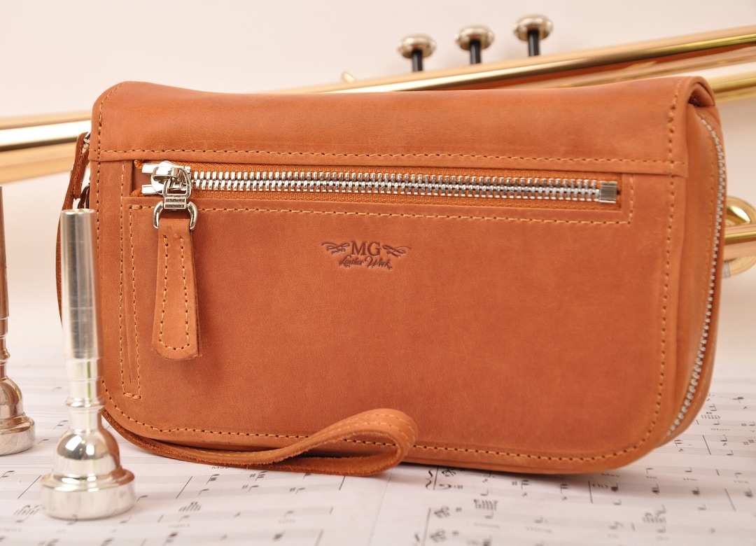 Trumpet Leather Case for 4 or 7 Mouthpieces, Mouthpiece Case, Brass ...
