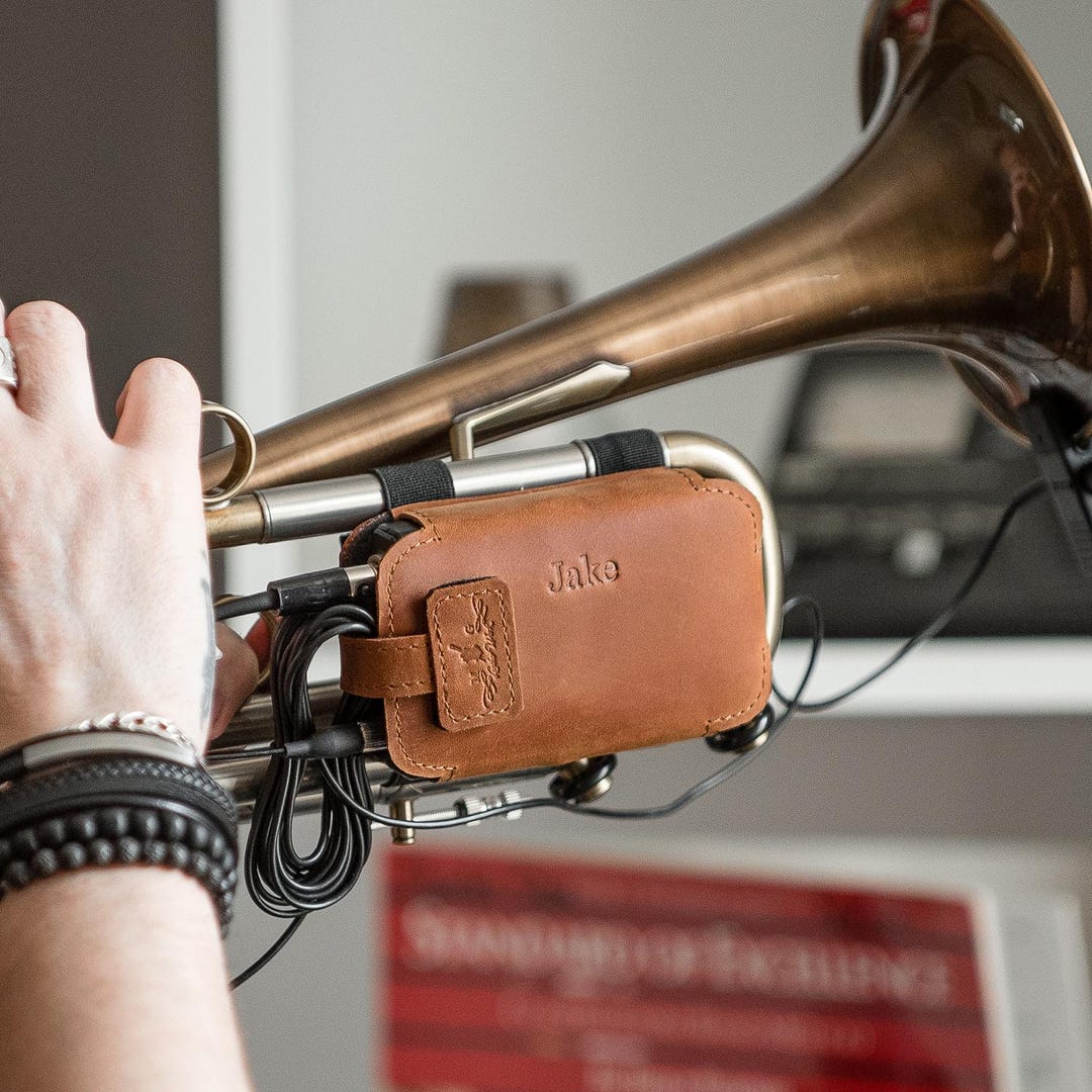 Personalized Leather Trumpet Microphone Holder: Wireless Transmitter ...