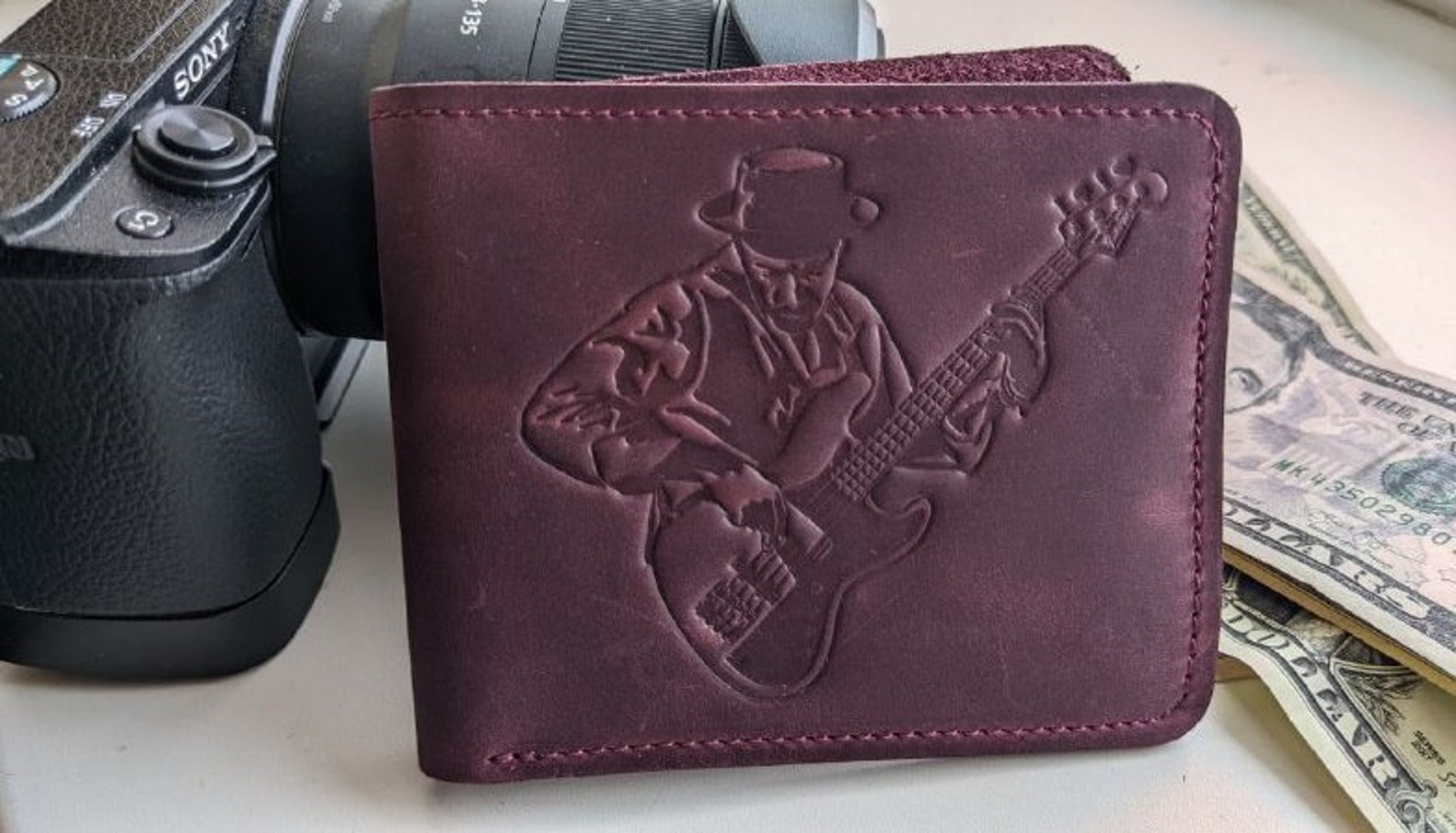 Personalized Leather Wallet With Bass Guitar Player Print - Etsy