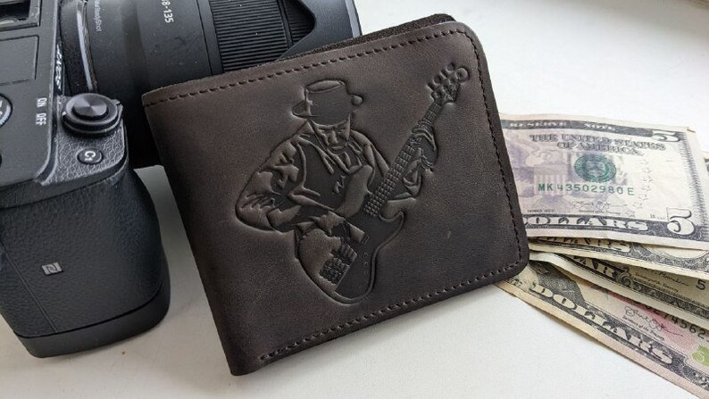 Personalized Leather Wallet With Bass Guitar Player Print - Etsy