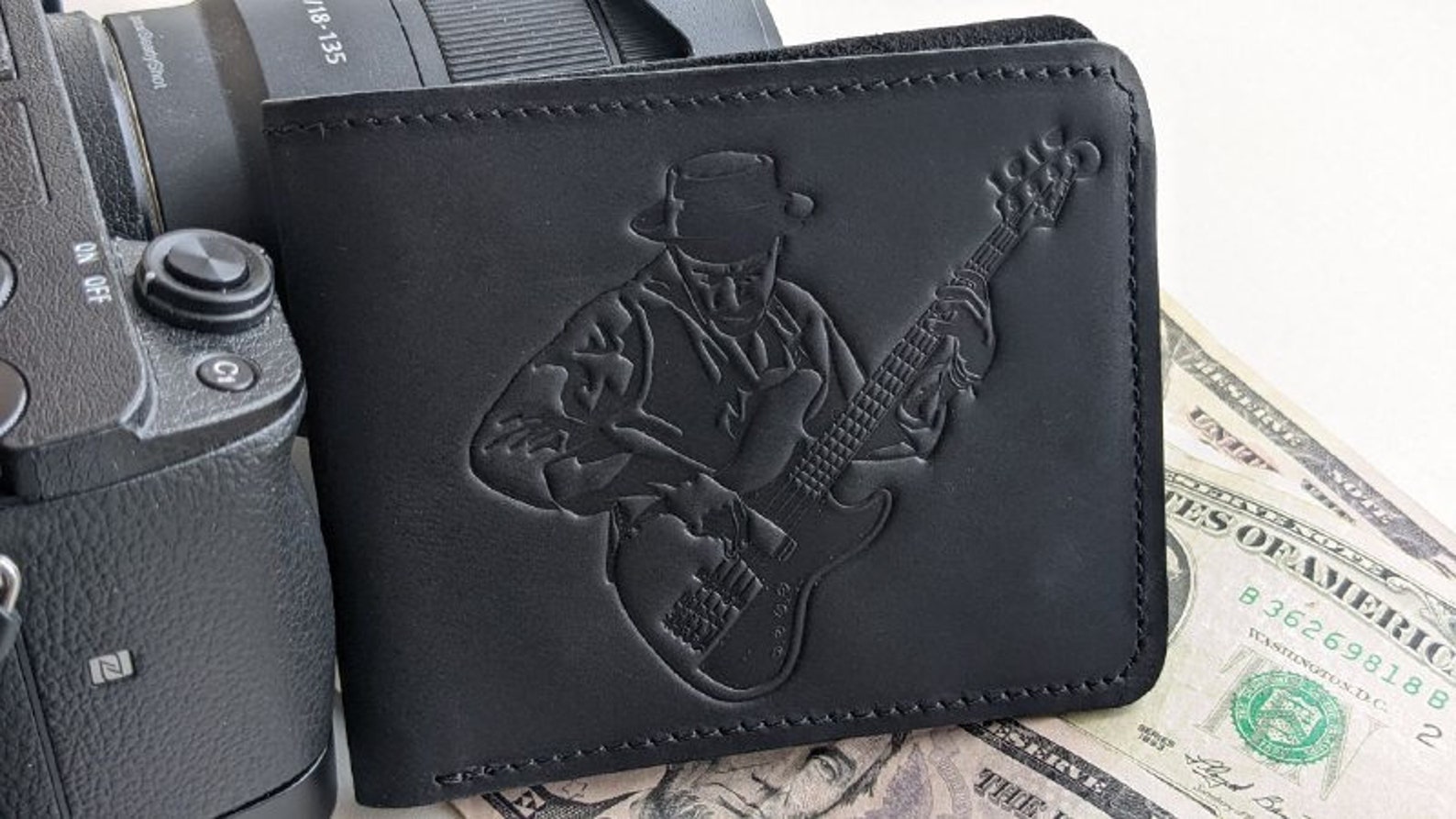 Personalized Leather Wallet With Bass Guitar Player Print - Etsy