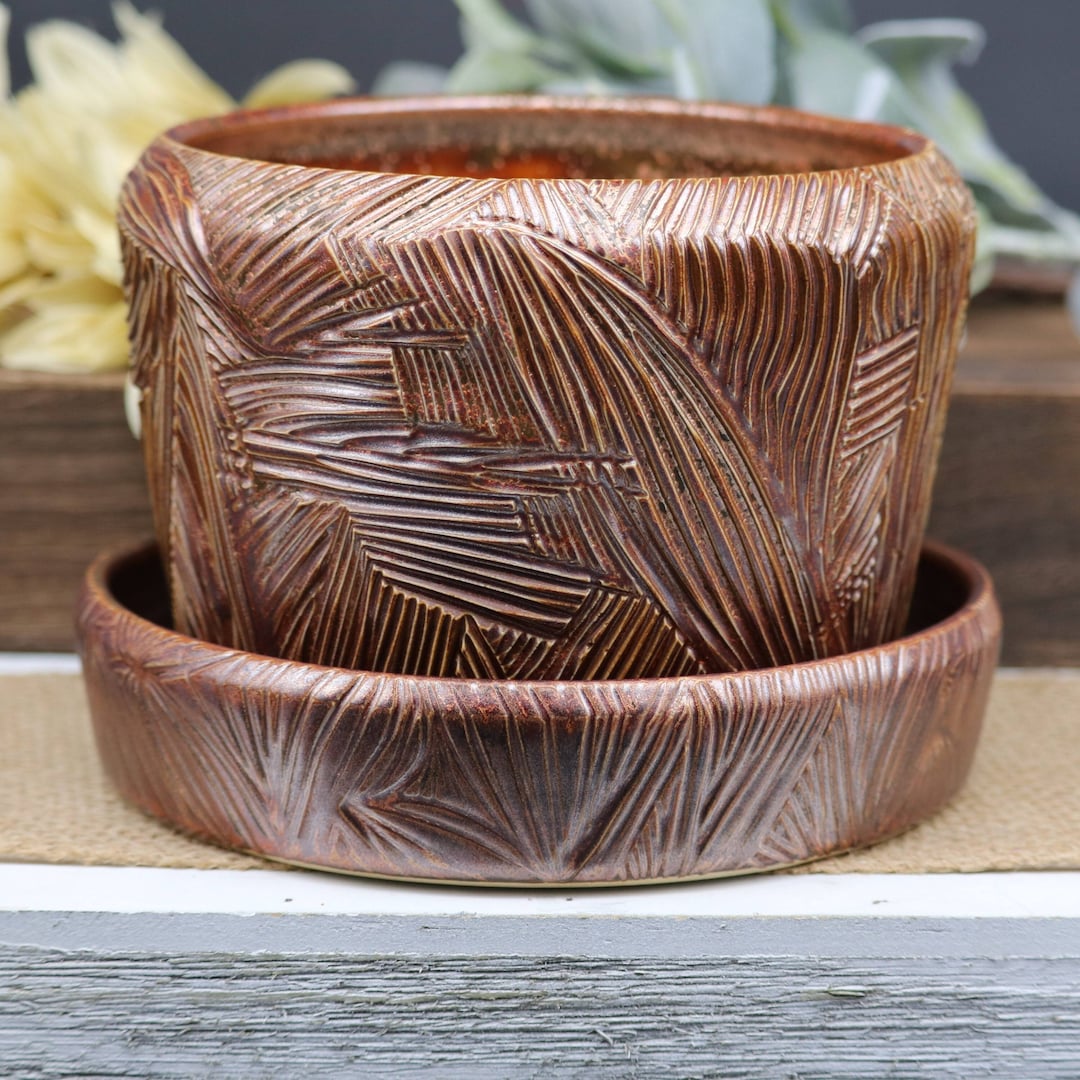 Hand Carved Copper Planter With Drainage Holes (4.75in X 6.75in) and ...