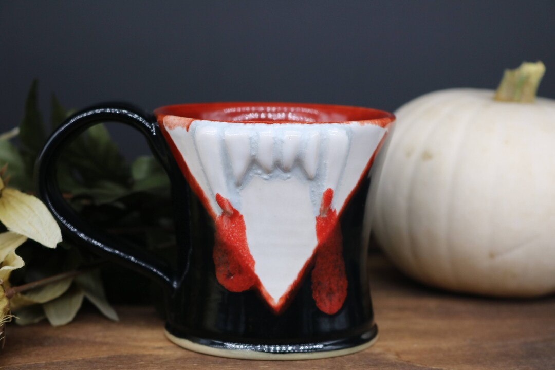 Vampire Mug, 8 Oz, 8 Ounce, Dracula, Bloody Teeth, Ceramic, Pottery ...