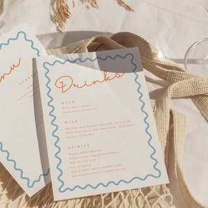 Italian Wedding Menu Template With Place Cards, Colourful Wavy Dinner ...