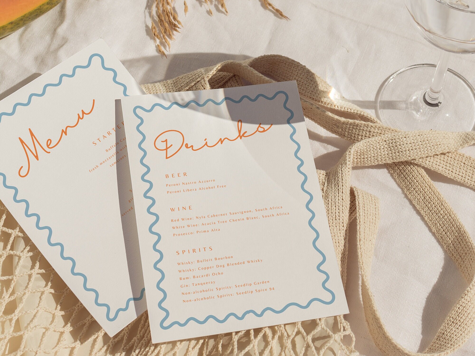 Wavy Wedding Menu Template Wavy Menu and Place Card Template Bar and ...
