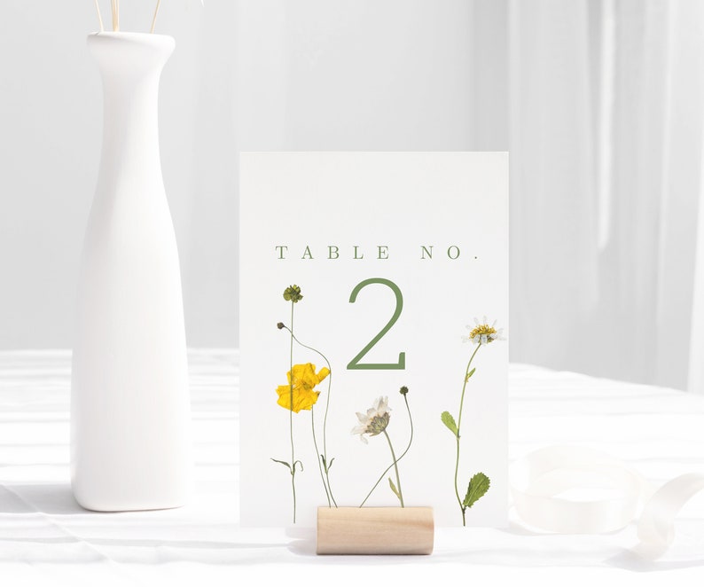 Wildflower Wedding Table Number Template Pressed Flower Spring - Etsy