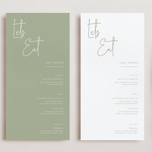 Sage Green Menu Card Modern Boho Green Menu Template Sage Green Wedding ...