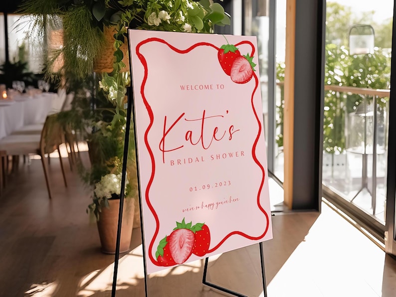 Strawberry Bridal Shower Welcome Sign Pink Berry Theme Decoration ...