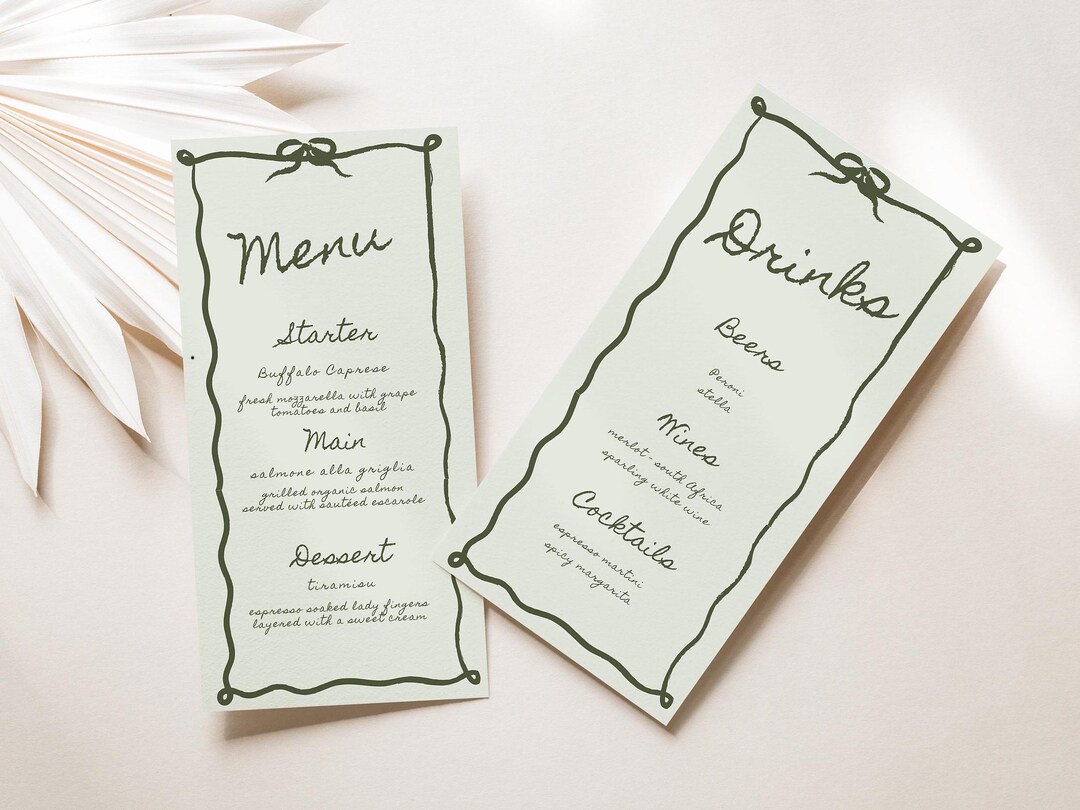 Double Sided Menu Card Wavy Wedding Menu Template Wavy Drinks Menu ...