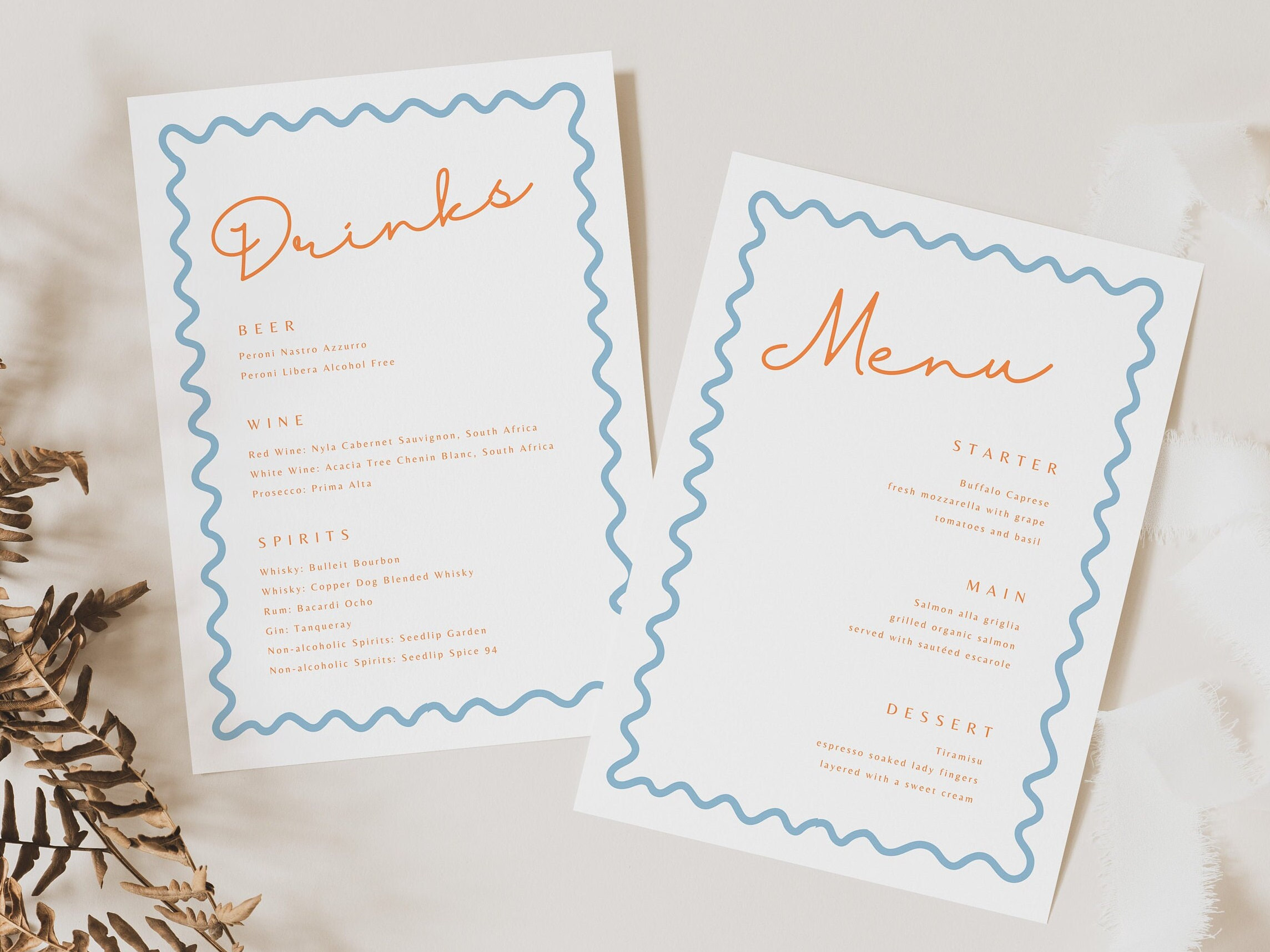 Wavy Wedding Menu Template Wavy Menu and Place Card Template Bar and ...