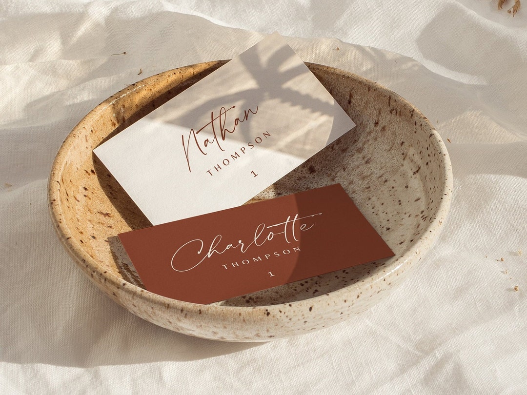 Name Card Template Bohemian Wedding Terracotta Foldable Name Card ...