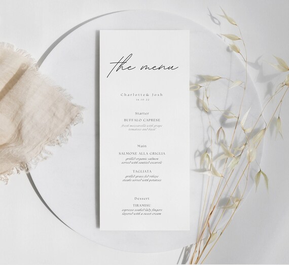 Wedding Menu Template Canva Modern Wedding Menu Minimalist - Etsy