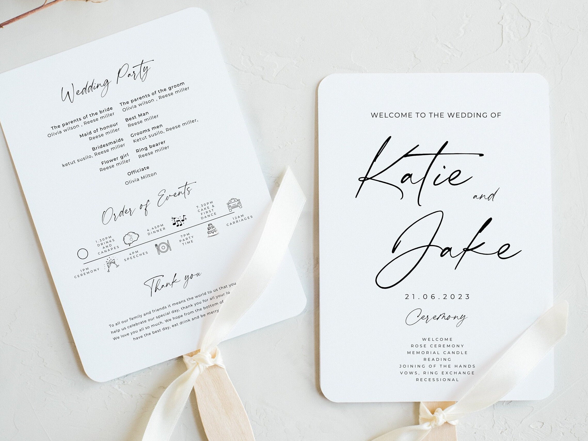 Elegant Wedding Program Fan Template Modern Calligraphy - Etsy