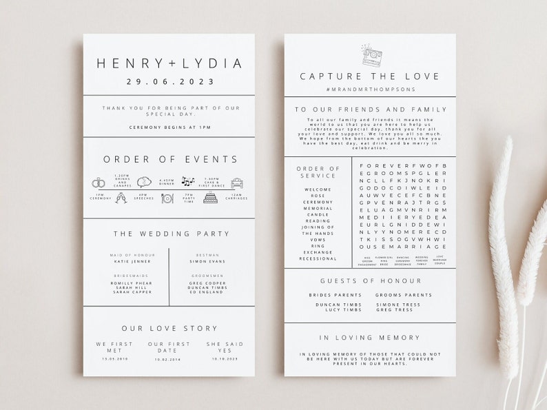 Minimalist Infographic Wedding Program Template Unique Wedding - Etsy