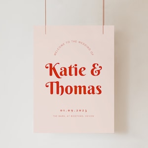 Wedding Welcome Sign Template Retro Welcome Sign for Wedding Retro Pink ...