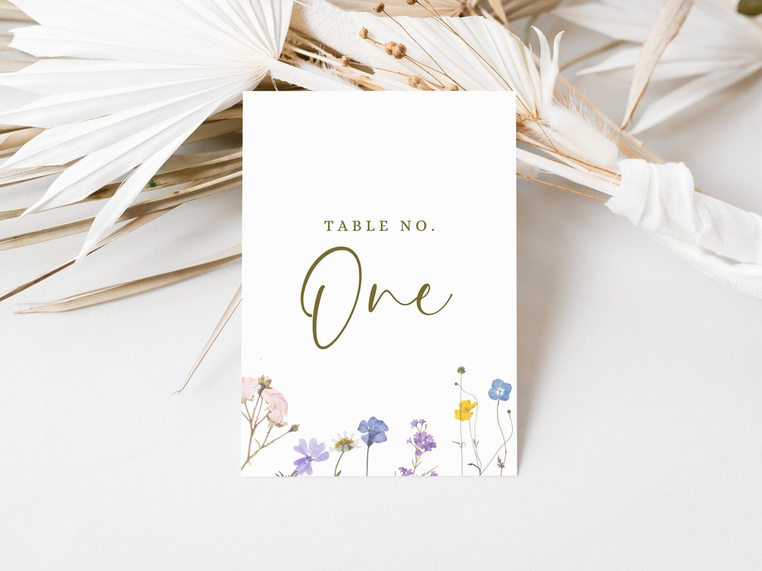Boho Wildflower Table Numbers Template Wildflower Wedding Table Numbers ...