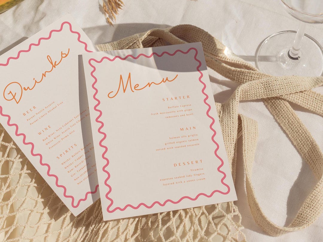 Scribble Menu Wavy Menu and Place Card Template Drink Bar Menu Template ...