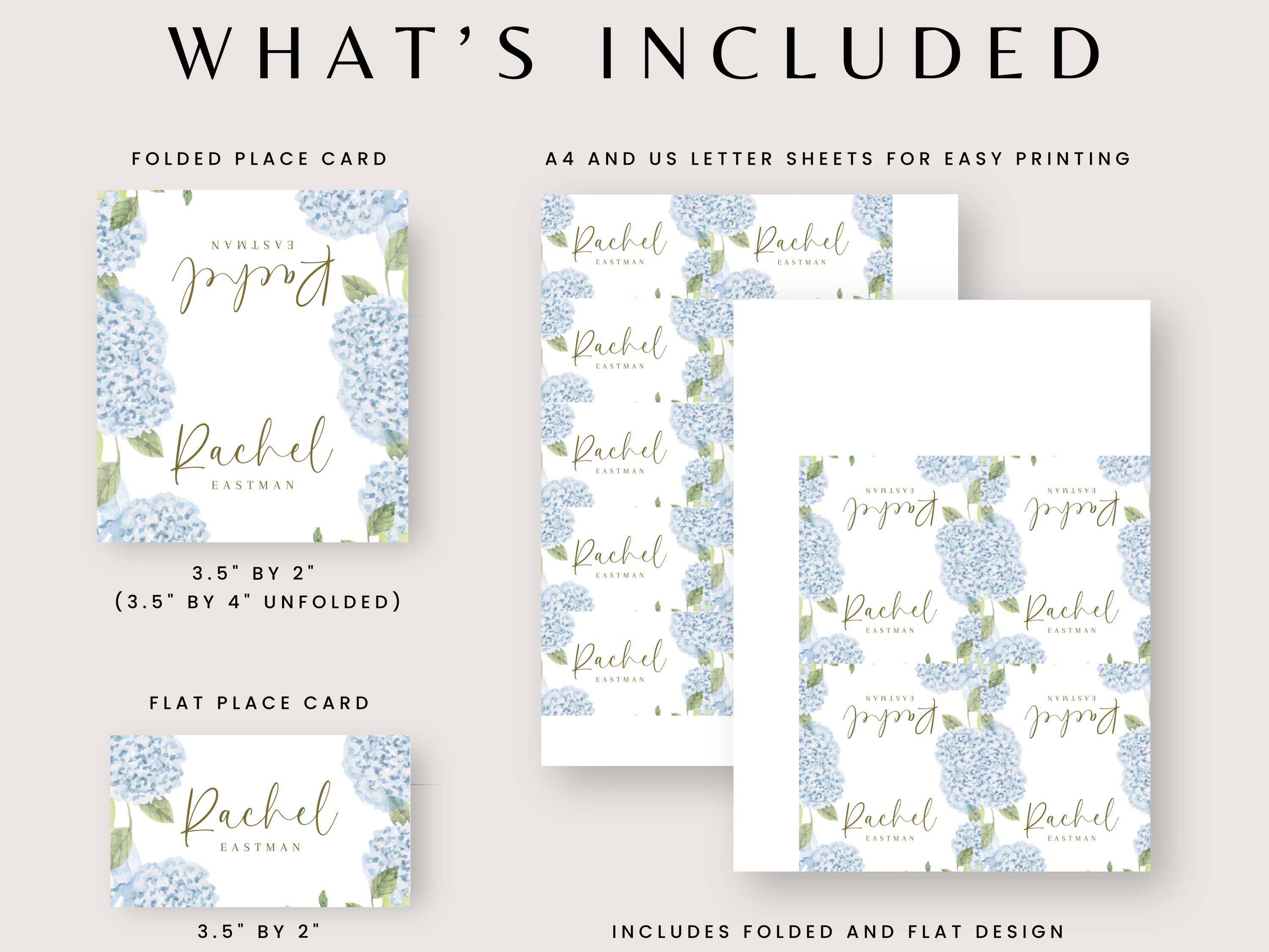 Hydrangea Place Cards Editable, Blue Floral Wedding Name Tags ...