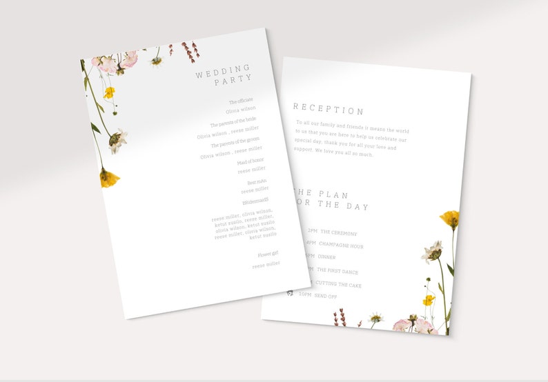 Wedding Program Template Bifold Wildflower Program Template - Etsy