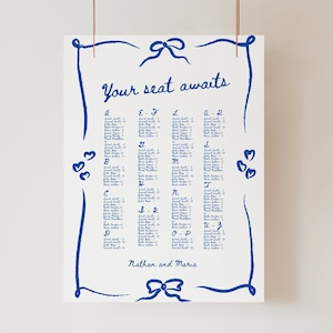 Table Seating Chart Whimsical Seating Chart With Bows Royal Blue ...