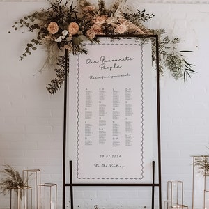 Whimsical Wedding Seating Chart Elegant Linen Table Plan Wavy Scalloped ...
