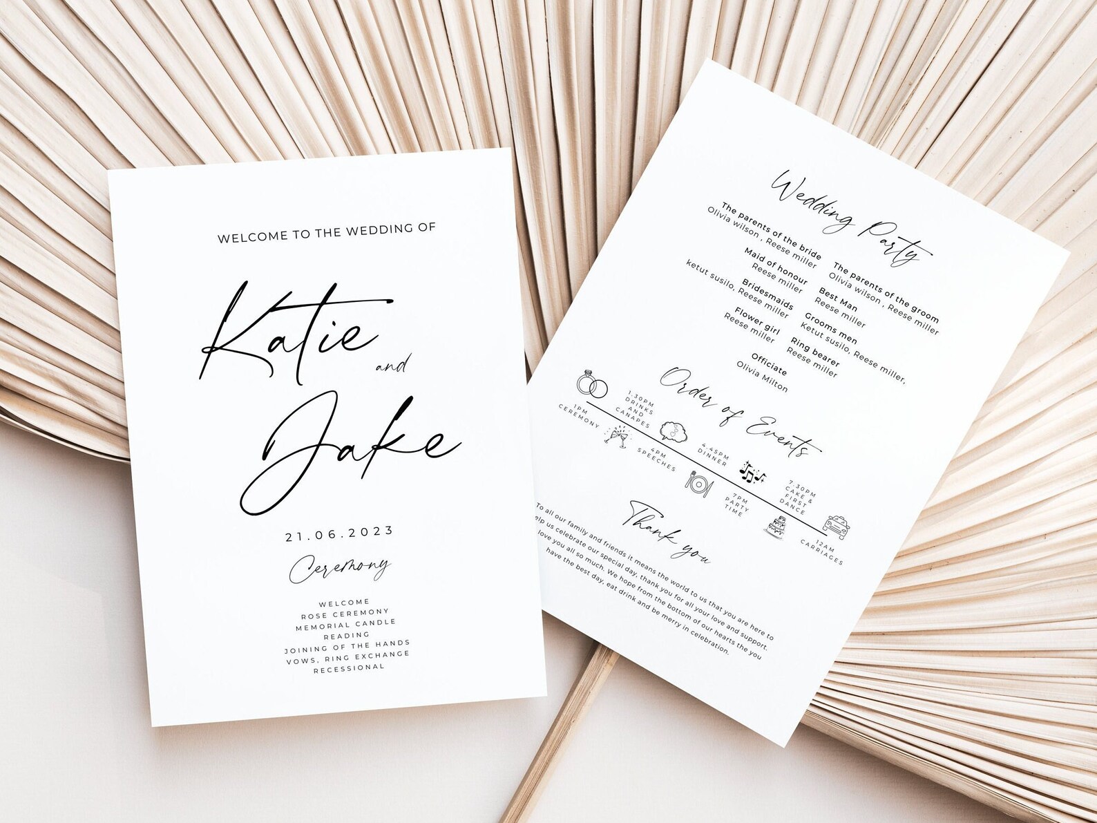 Elegant Wedding Program Fan Template Modern Calligraphy Program Wedding ...